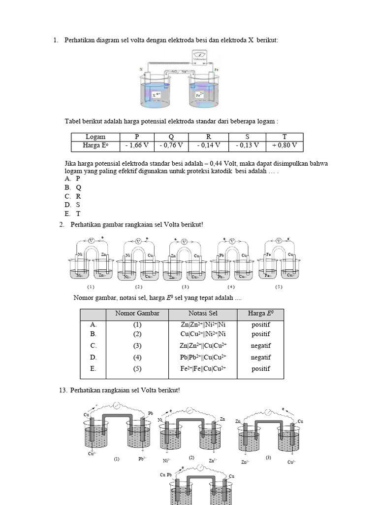 Perhatikan Diagram Sel Volta Dengan Elektroda Besi Dan Elektroda X ...