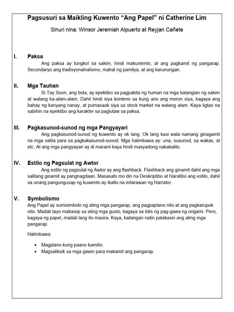 Pagsusuri Sa Maikling Kuwento | PDF Pagsusuri Sa Maikling Kuwento | PDF