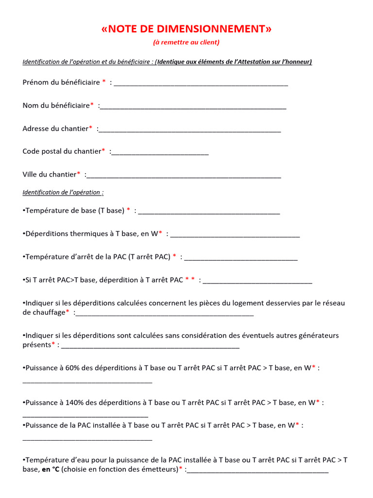 Note de Dimensionnement Pac | PDF