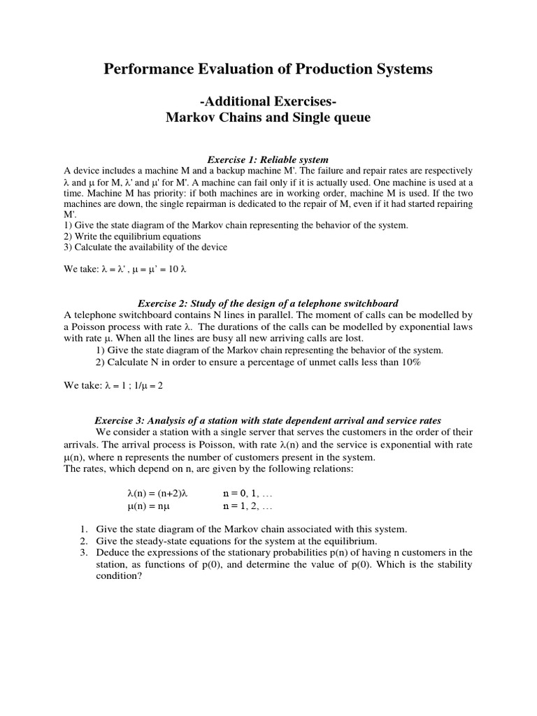 Additional Exercises 1 - Markov Chains and Single Queue | PDF