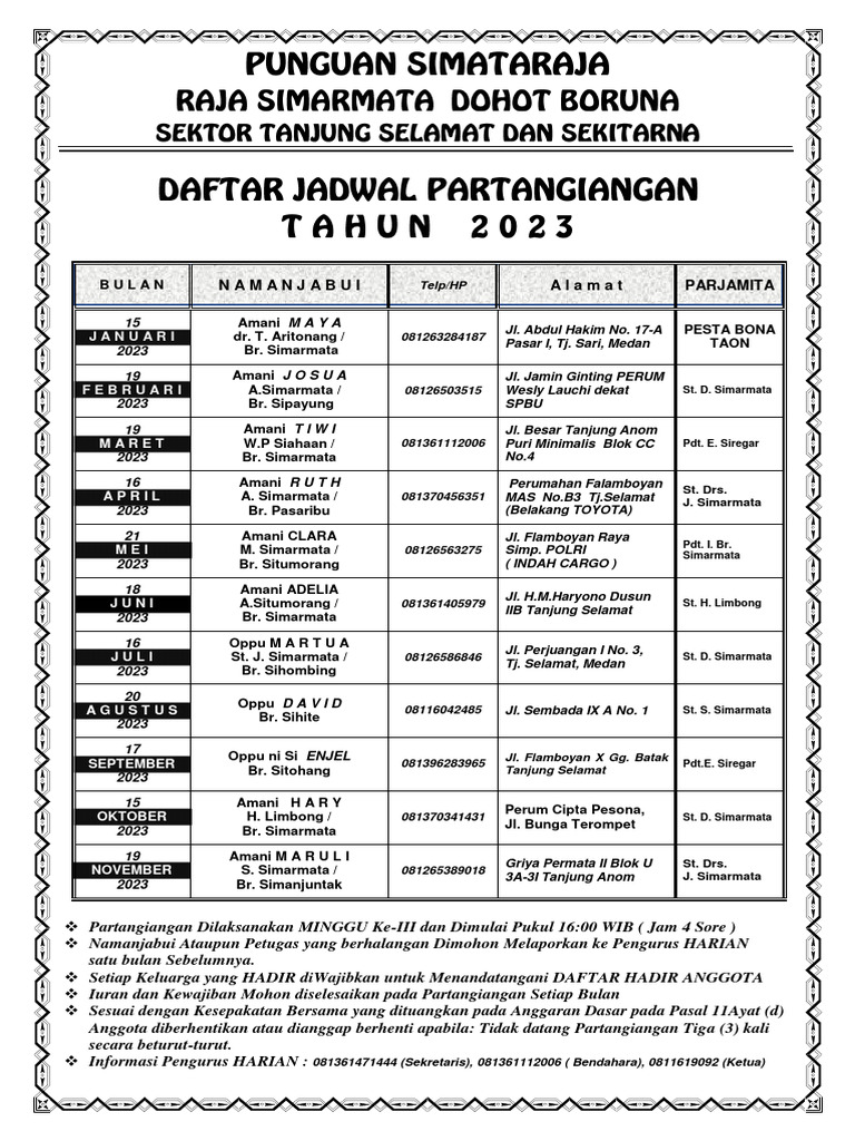 Jadwal Partangiangan Asli JANUARI 2023 | PDF