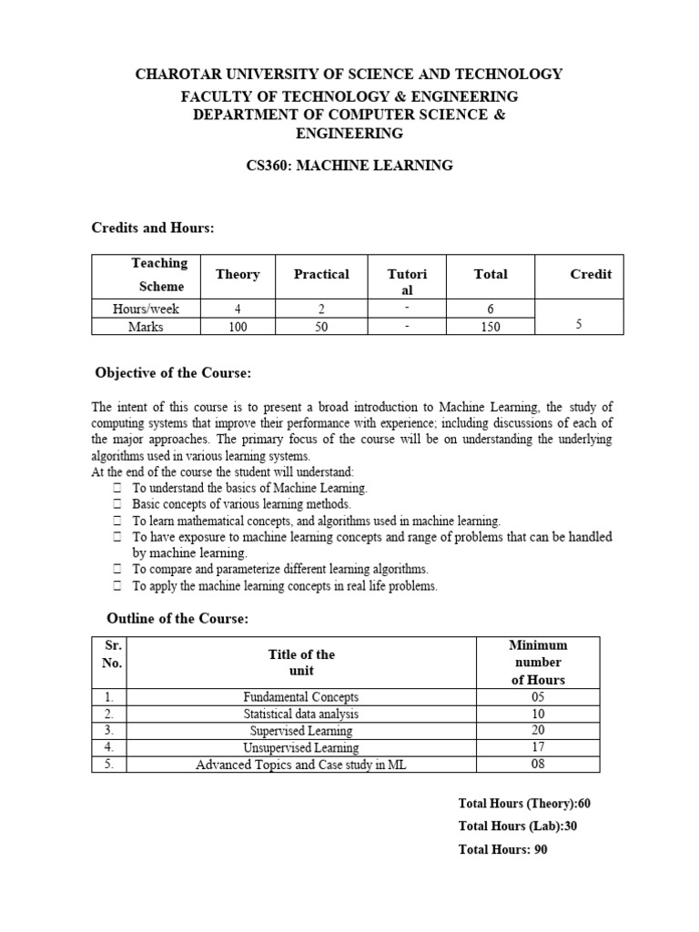 CS360 ML Syllabus - 12102022 | PDF | Machine Learning | Cluster Analysis