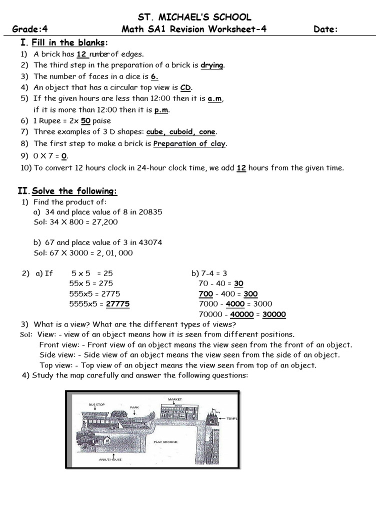 Math Sa1 Revision W.S - 4 (Key) | PDF