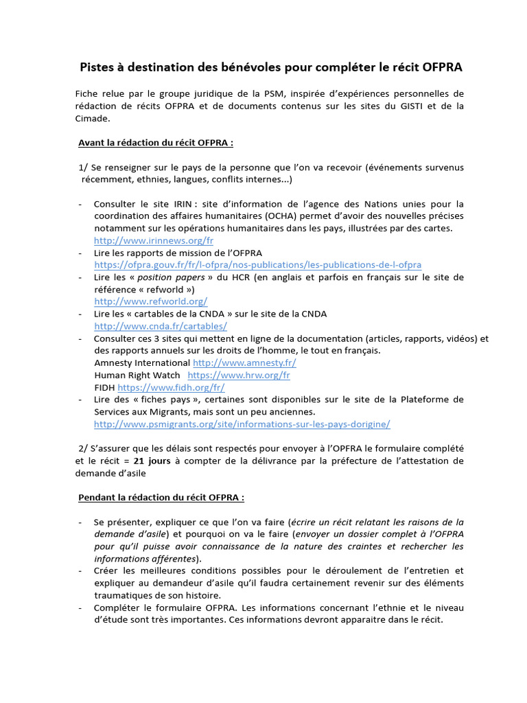 Pistes Pour Écrire Un Récit OFPRA (1) | PDF