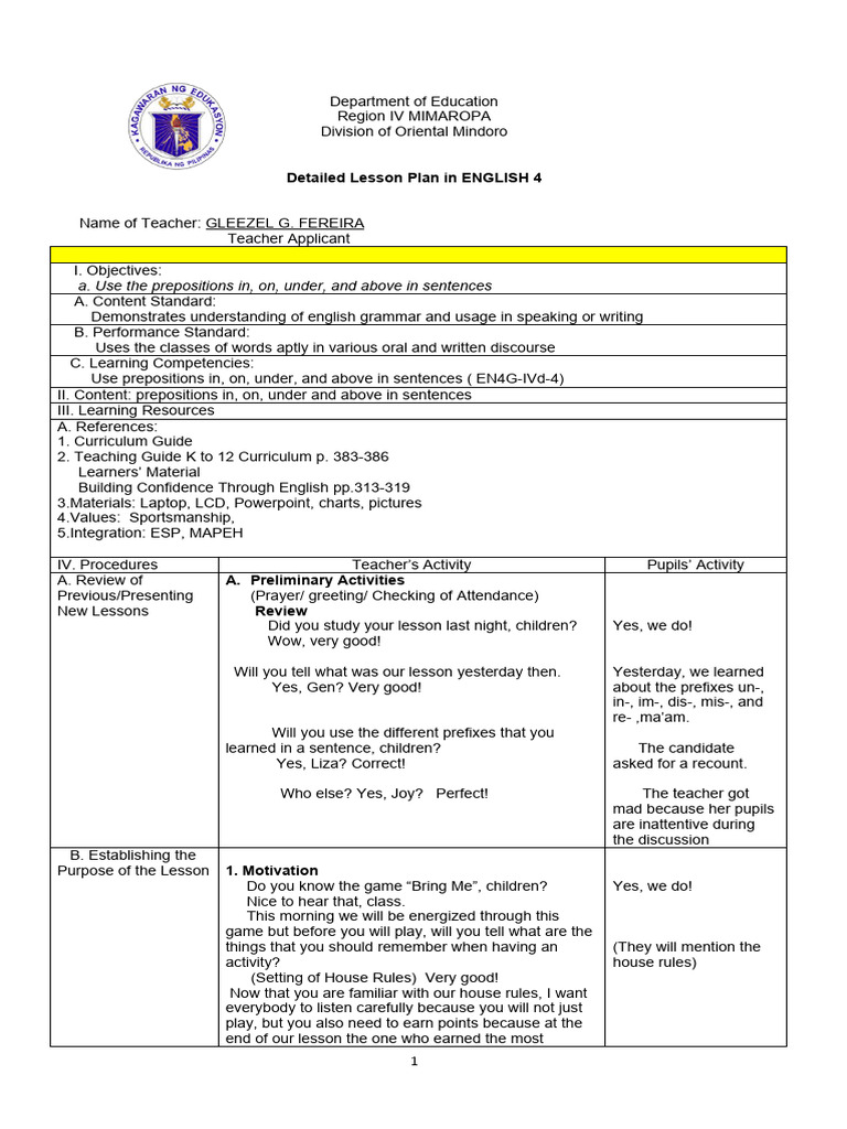 Elem DLP | PDF | Teachers | Linguistics