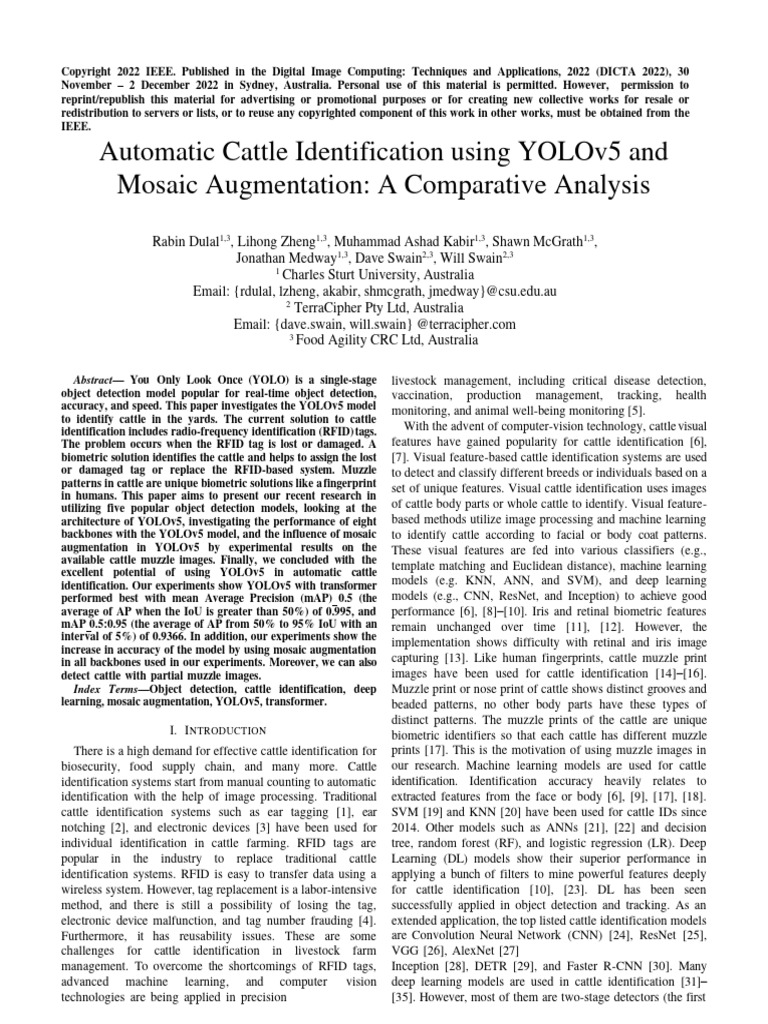 Automatic Cattle Identification Using YOLOv5 and M | PDF | Deep ...