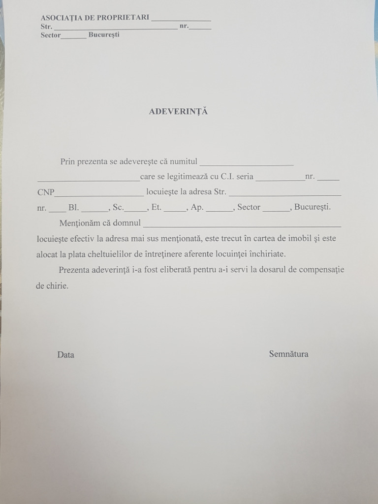Adeverinta Asociatia de Proprietari | PDF