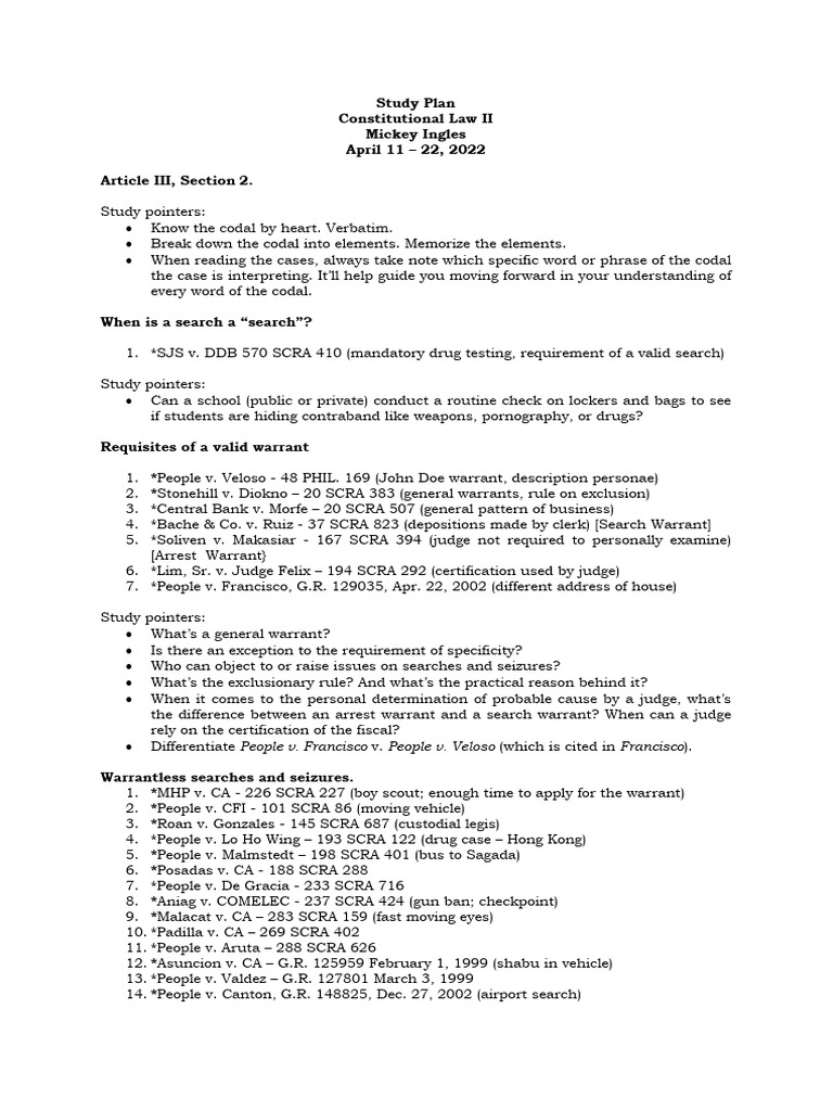 Constitutional Law II Study Guide | PDF | Search Warrant | Search And ...