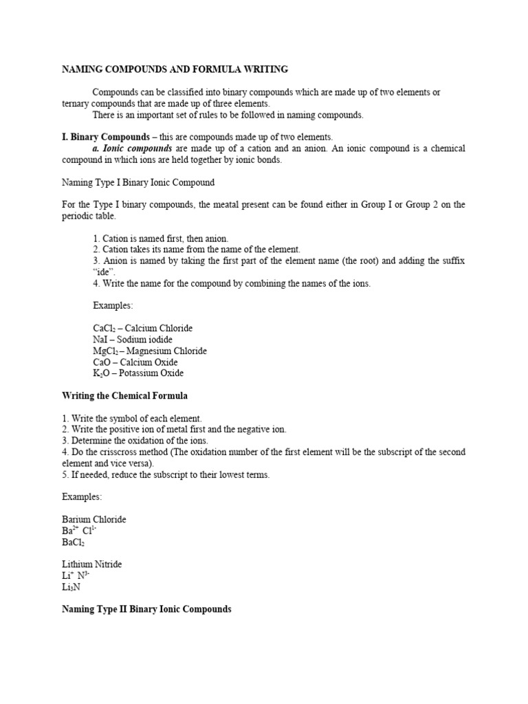 Naming Compounds and Formula Writing | PDF | Chemical Compounds | Ion
