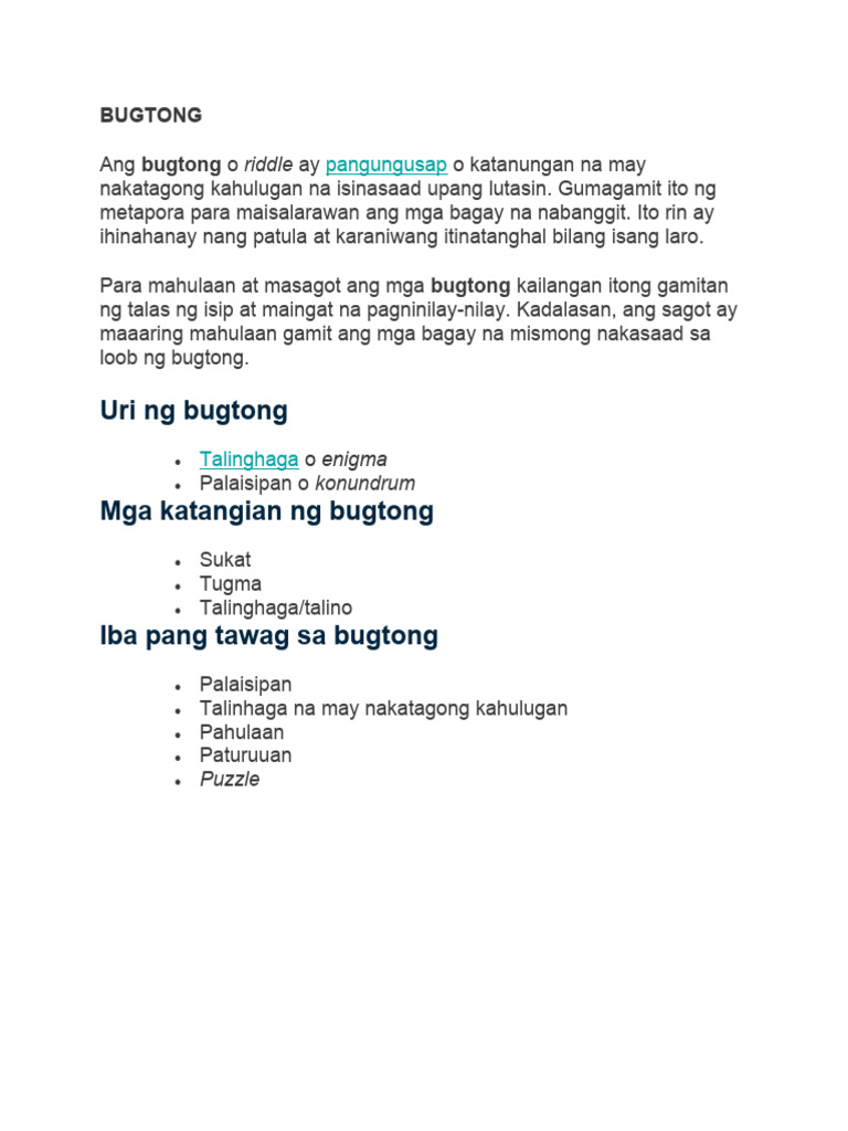Bugtong X Salawikain Pdf Language Arts And Discipline Foreign
