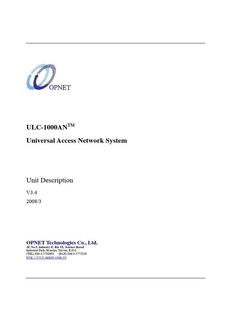 2.ULC-1000AN Unit Description V3.4 | PDF | Optical Fiber | Equipment