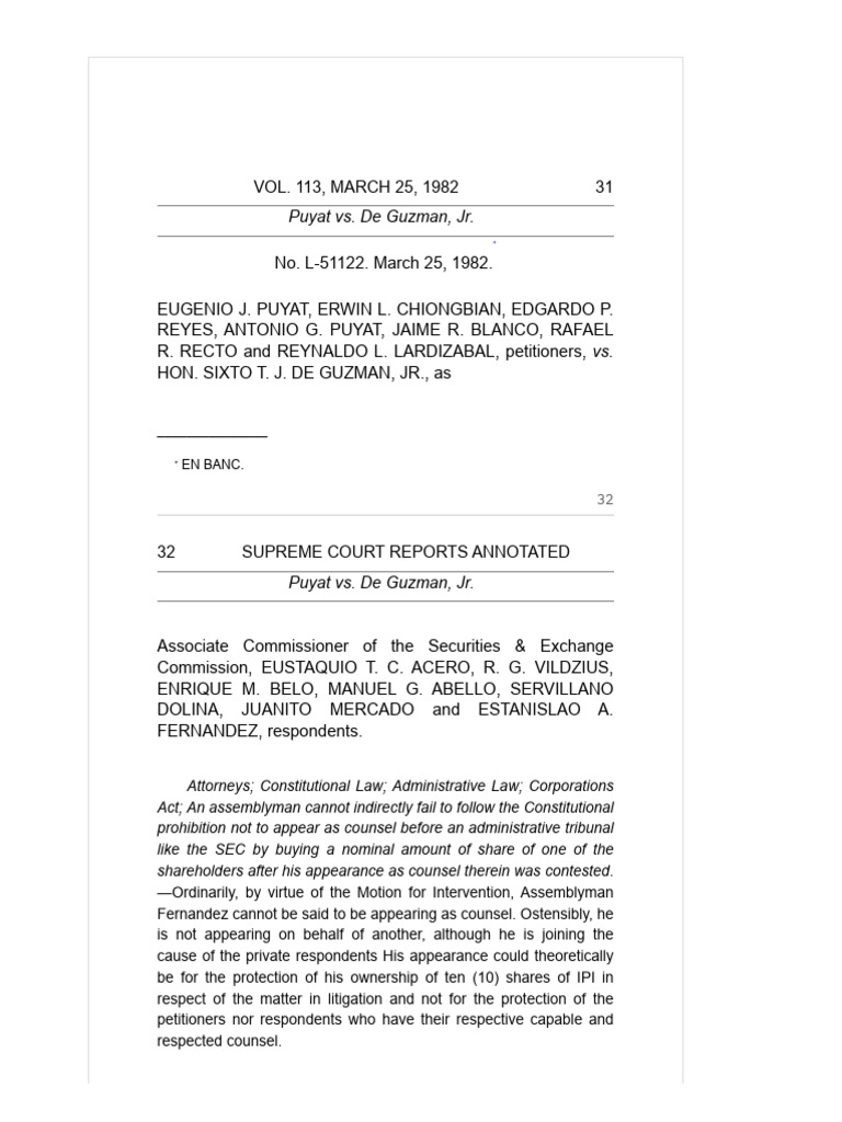 Puyat vs. De Guzman, Jr. Case Summary | PDF | Lawyer | Lawsuit