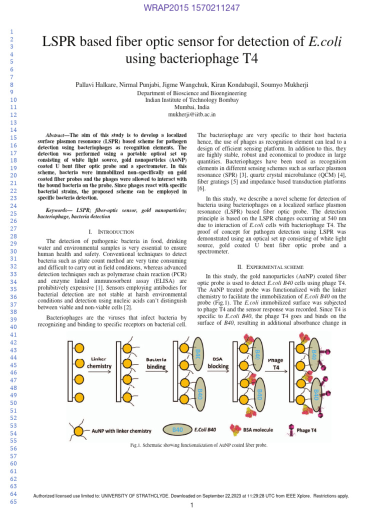LSPR Based Fiber Optic Sensor For Detection of E. Coli Using Bacteriophage T4 | PDF
