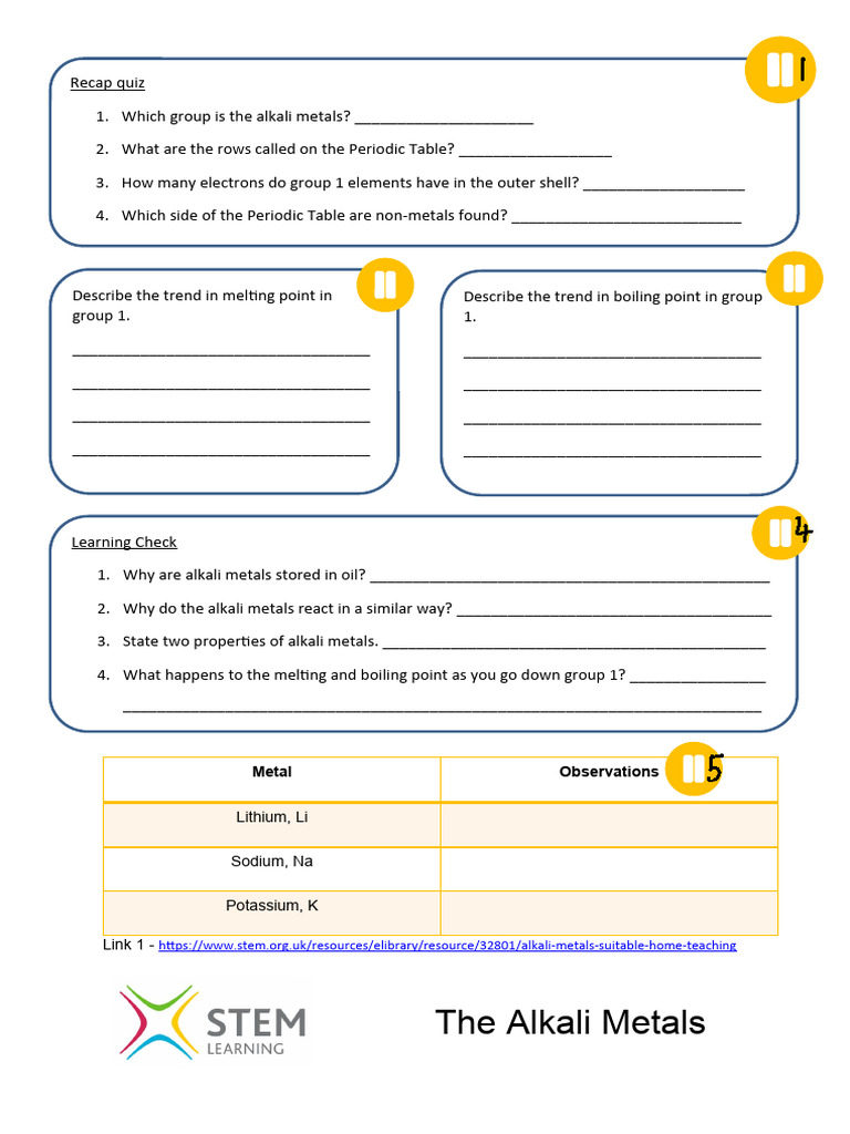 Worksheet Alkali Metals Ks4 | PDF