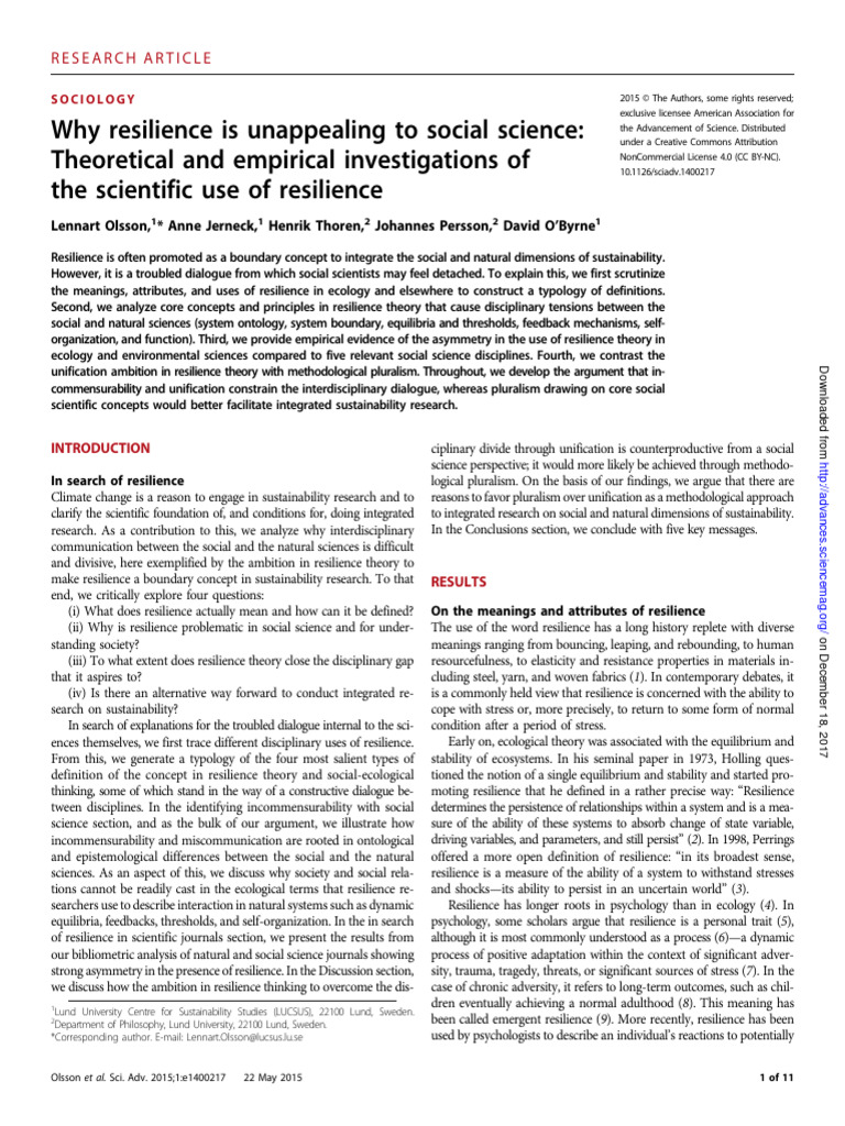 Olsson Et Al - 2015 | PDF | Ecological Resilience | System