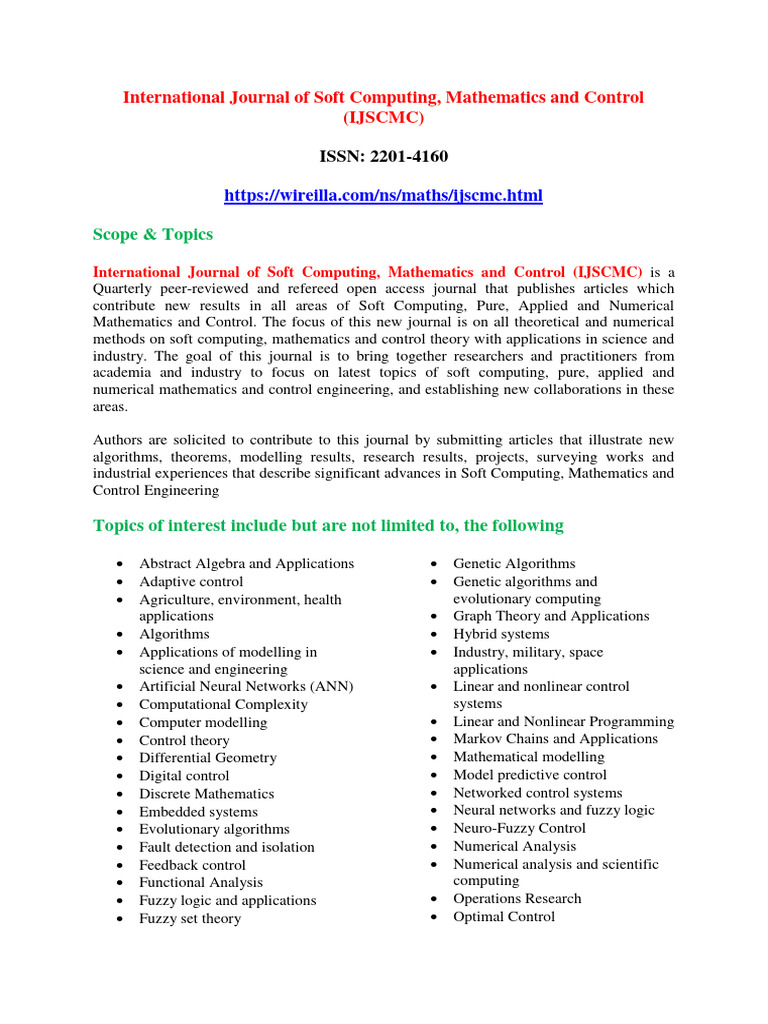 Call For Papers - International Journal of Soft Computing, Mathematics ...