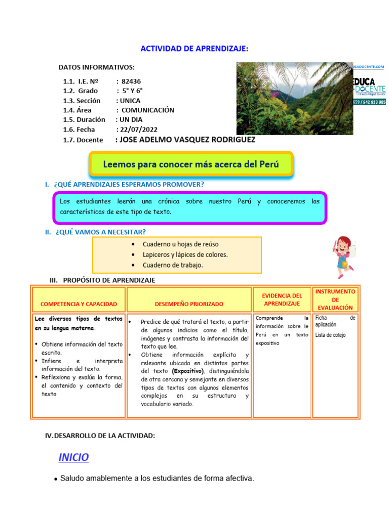 Leemos para Conocer Más Acerca Del Perú | PDF | Aprendizaje | Información