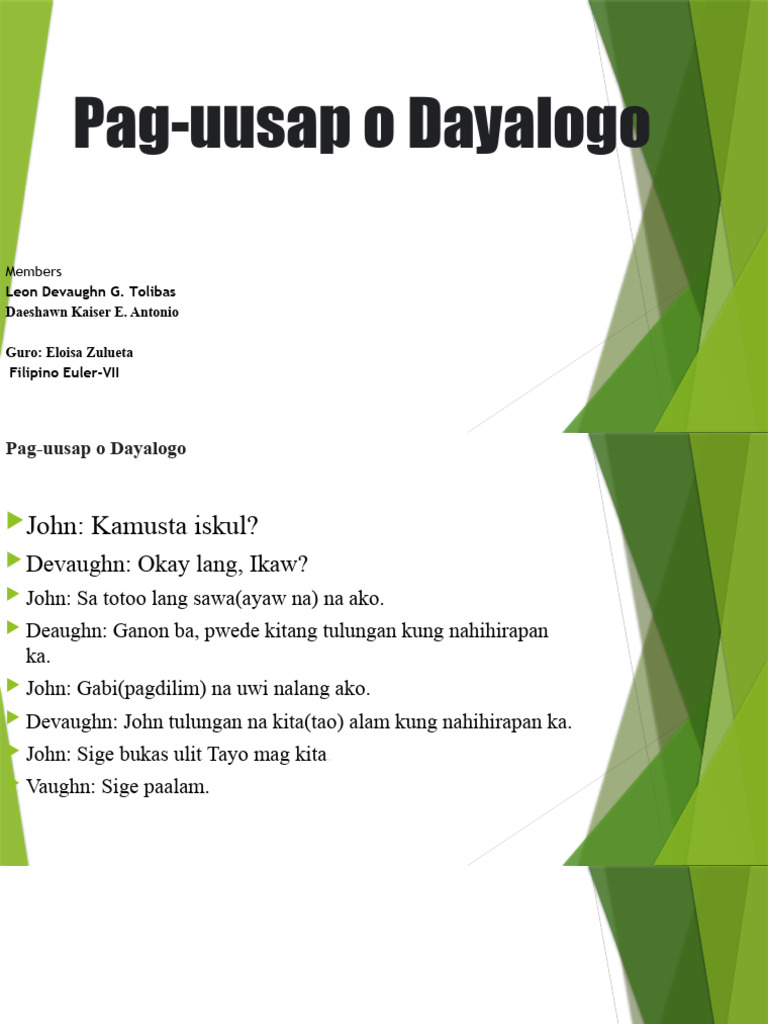 Filipino Pag-Uusap o Dayalogo | PDF