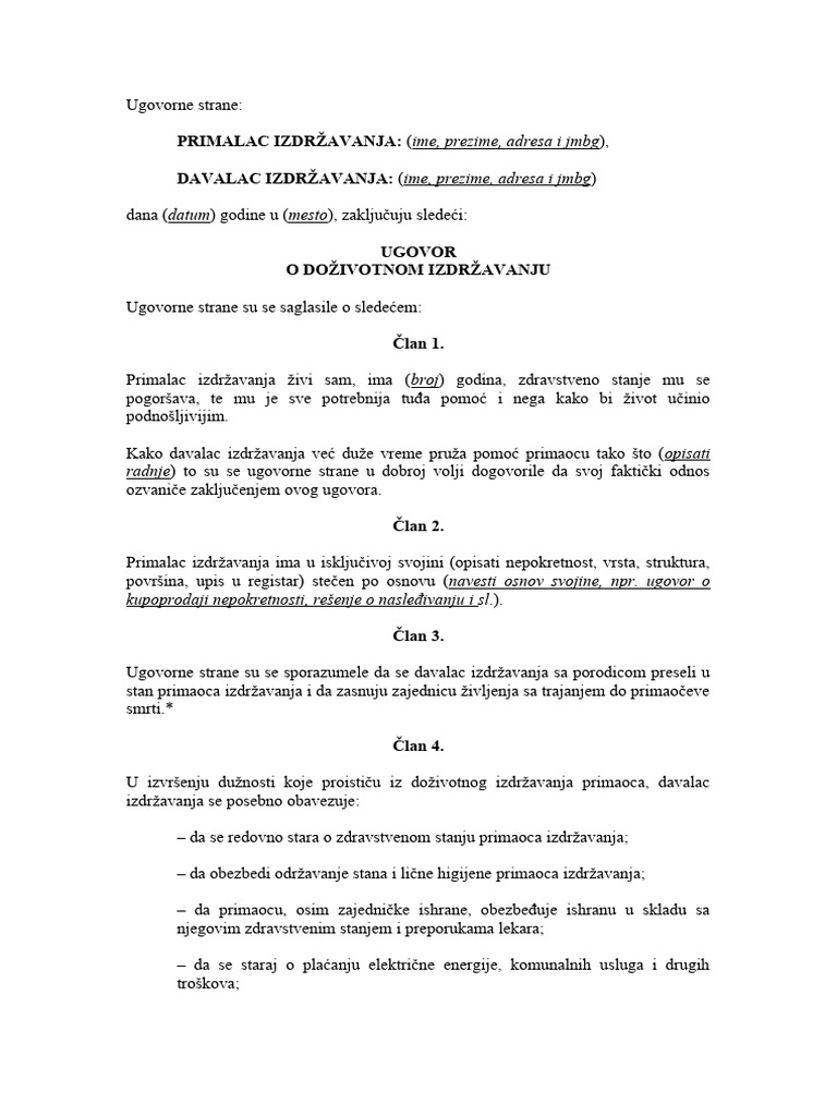 Ugovor o Doživotnom Izdržavanju | PDF