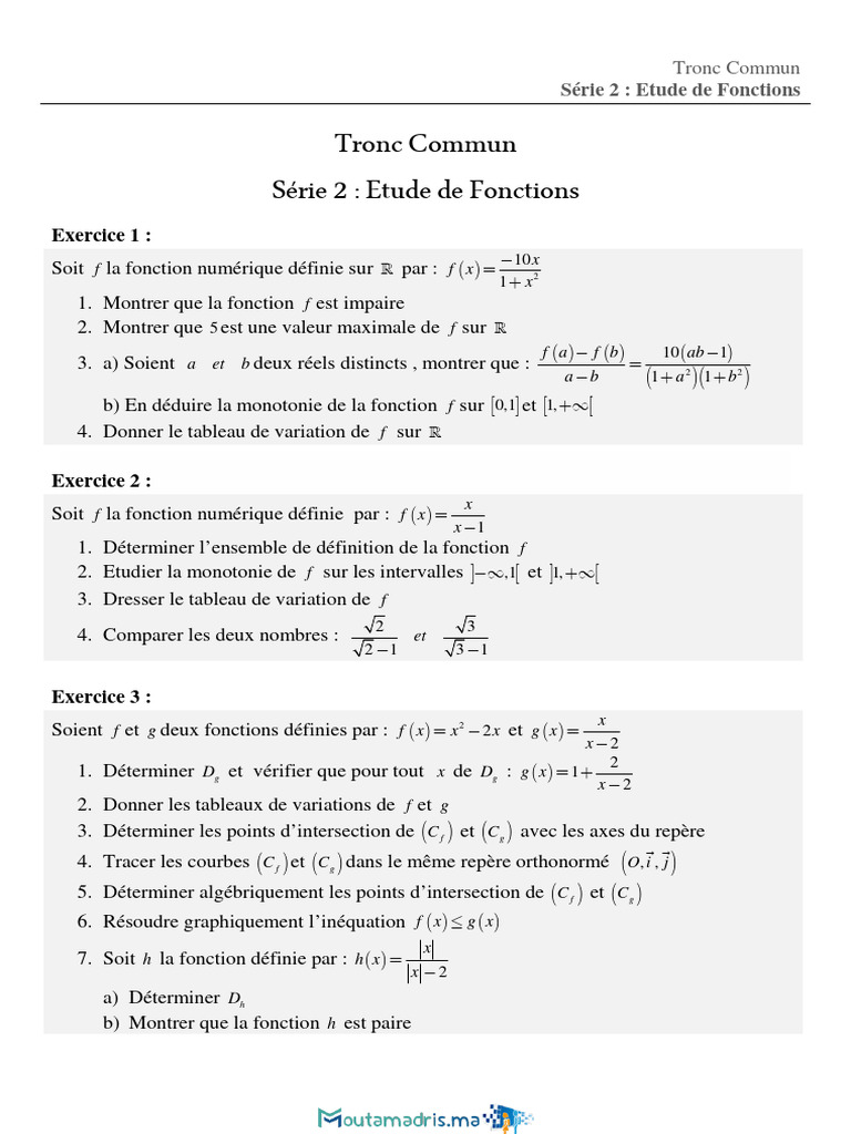 Étude de Fonctions : Exercices et Corrigés | PDF | Méthodes et références pédagogiques ...