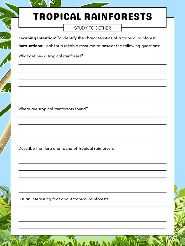 Tropical Rainforests Worksheet Grade 6 | PDF | Social Science