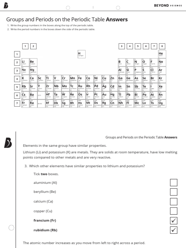 Periodic Table Worksheet Answers | PDF