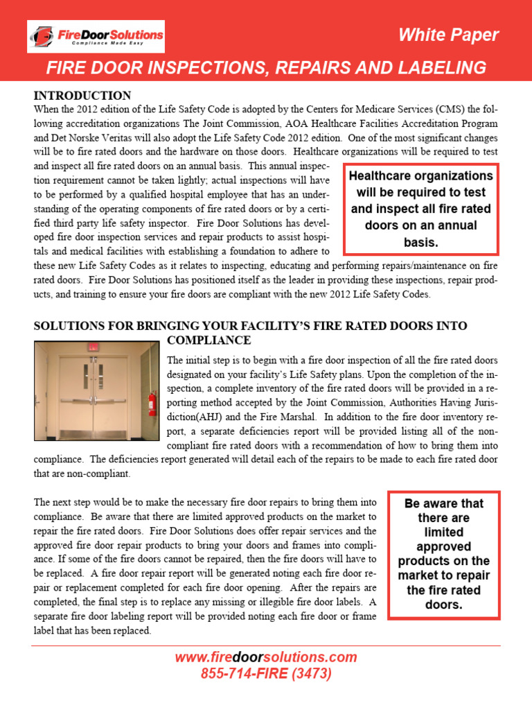 Fire Door Compliance and Inspection Guide | PDF | Joint Commission | Door