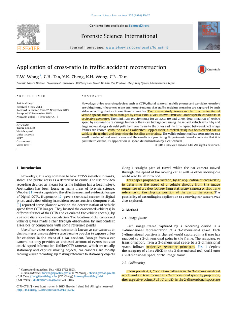 Application of Cross-Ratio in Traffic Accident Reconstruction 20 | PDF ...