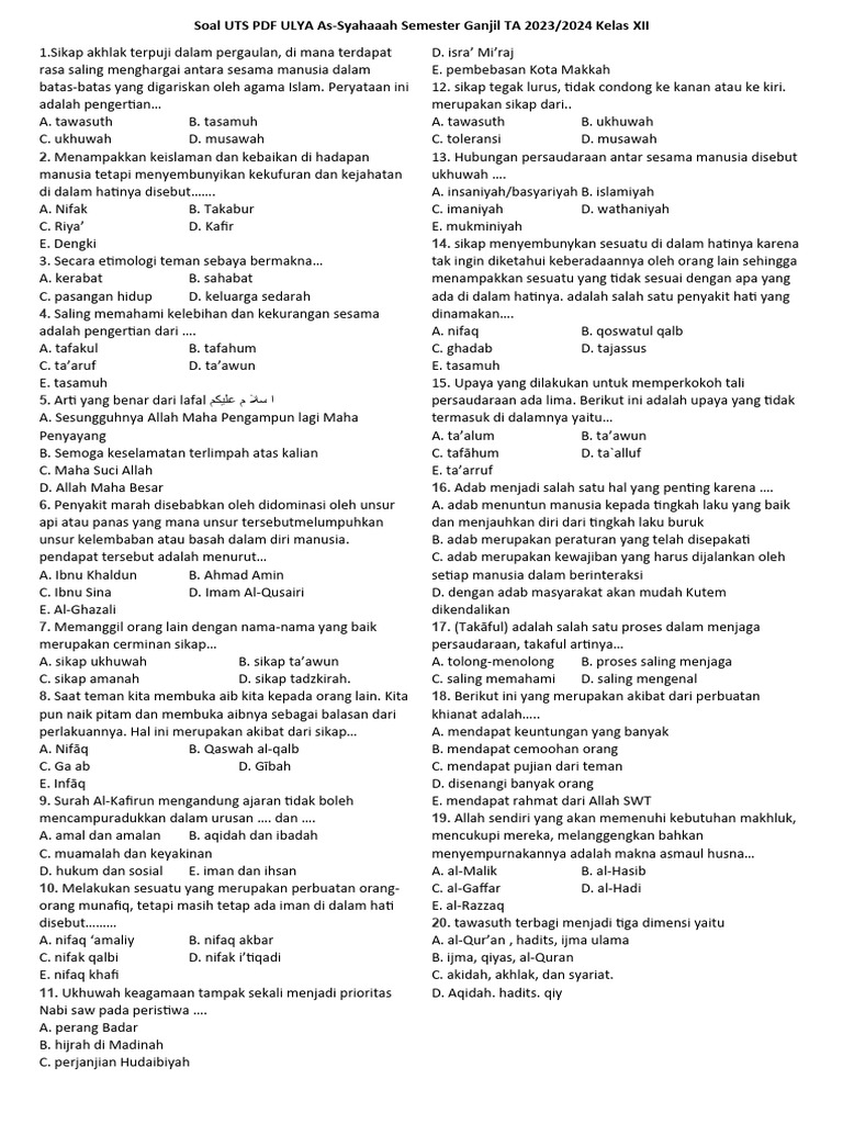 Soal UTS PDF ULYA As | PDF