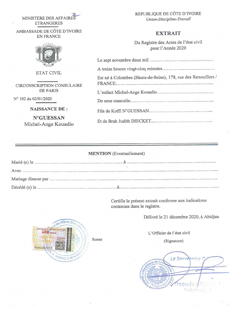 Acte de Naissance | PDF