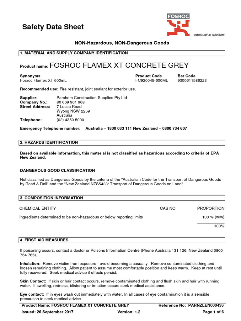 Fosroc Flamex XT-NZ SDS | PDF