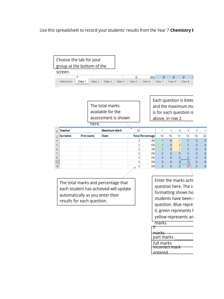 Chemistry Baseline Test Analysis Spreadsheet | PDF