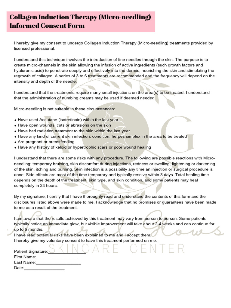 Microneedling Consent | PDF | Injection (Medicine) | Wound