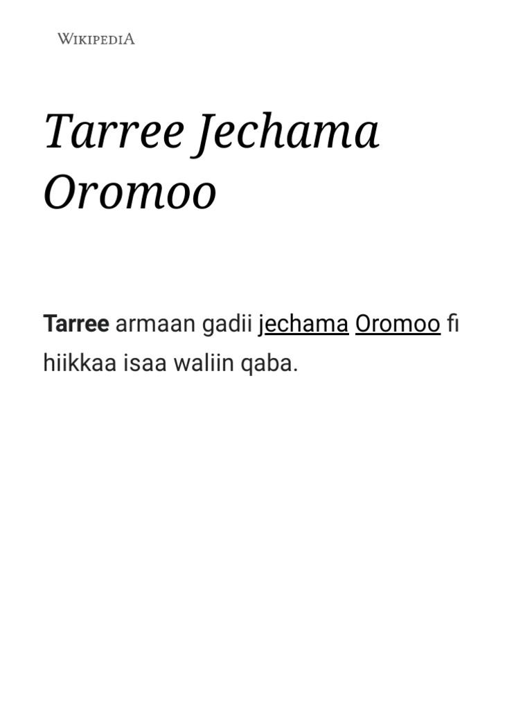 Tarree Jechama Oromoo - Wikipedia | PDF