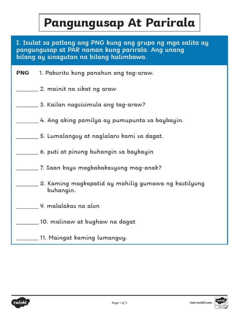 Pangungusap at Parirala Activity Sheet | PDF