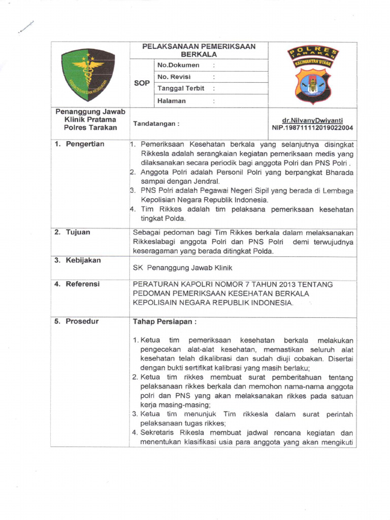 Sop Pelaksanaan Rikkes | PDF