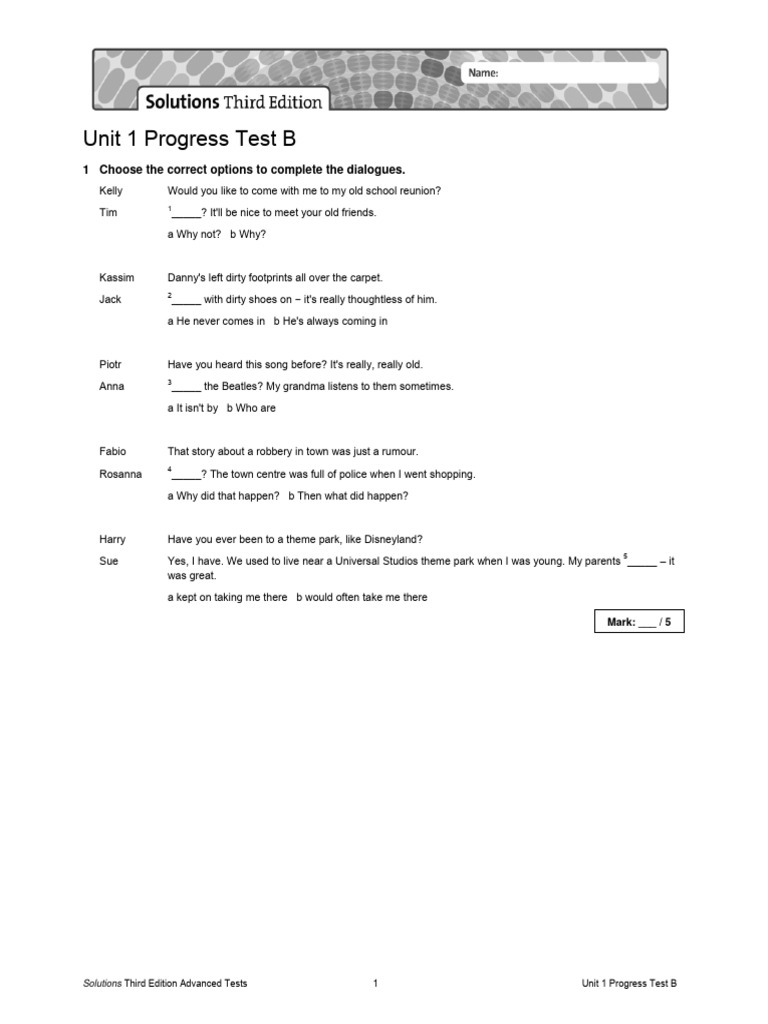 Sol3e Adv U1 Progress Test BZ | PDF