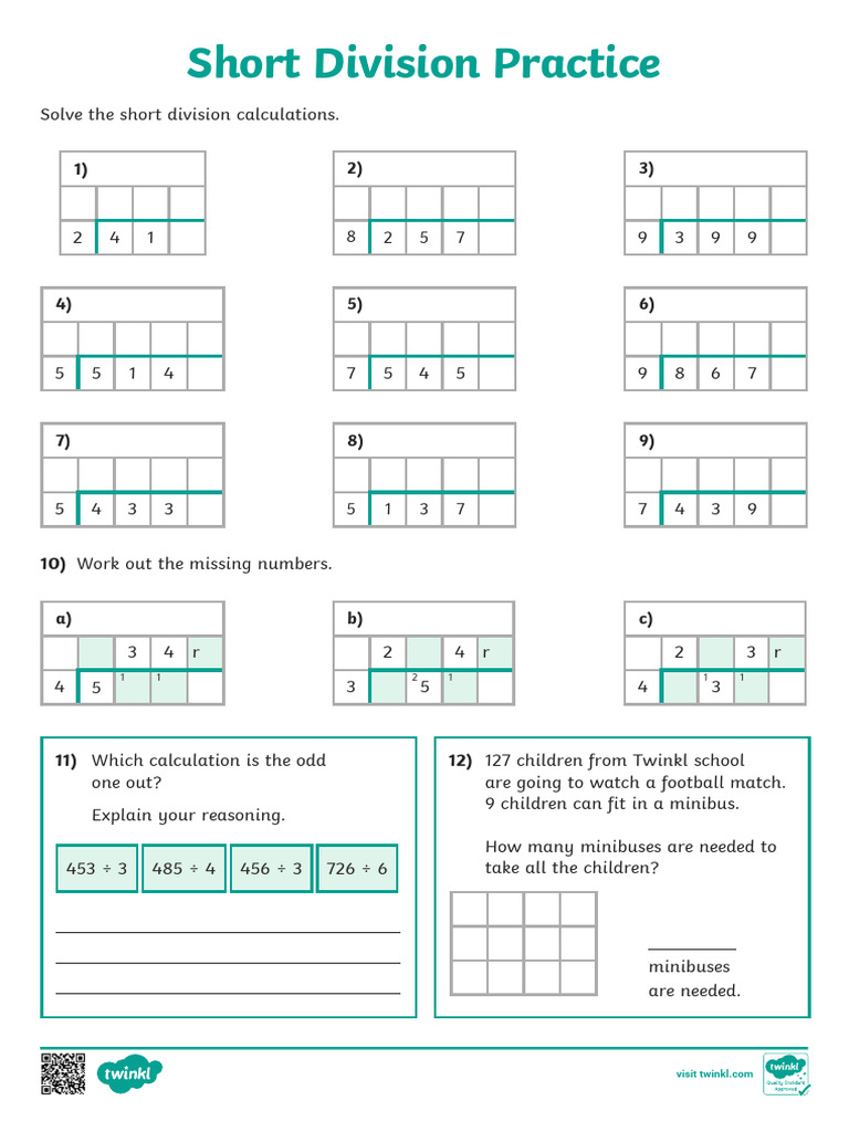 Short Division Practice Activity Sheet | PDF