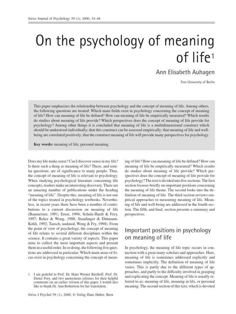On The Psychology of Meaning of Life | PDF