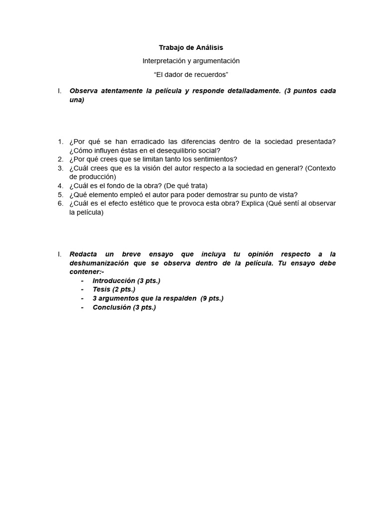 Análisis Crítico de "El Dador de Recuerdos" | PDF | Juegos y ...