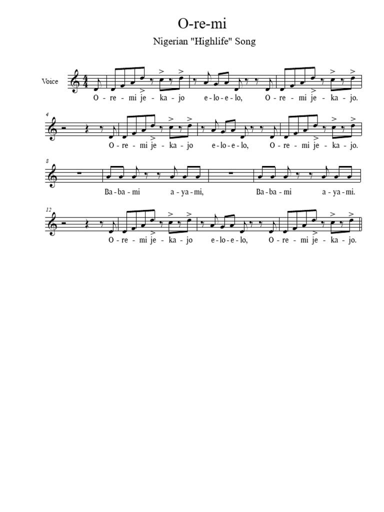 O-Re-Mi: Nigerian "Highlife" Song | PDF