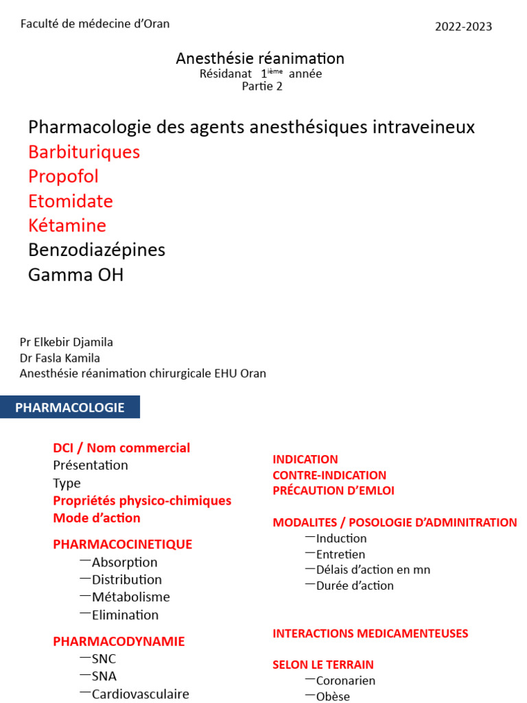 2. Pharmacologie Des Agents Anesthésiques Intraveineux | PDF ...