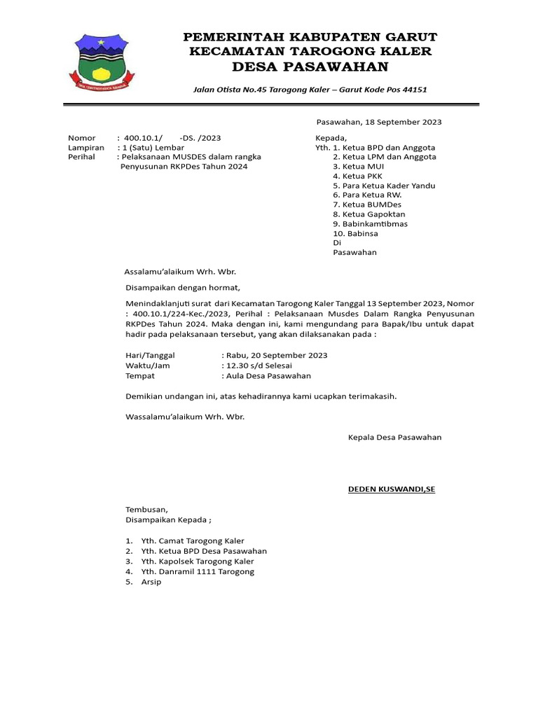 Undangan Musdes 2024 | PDF