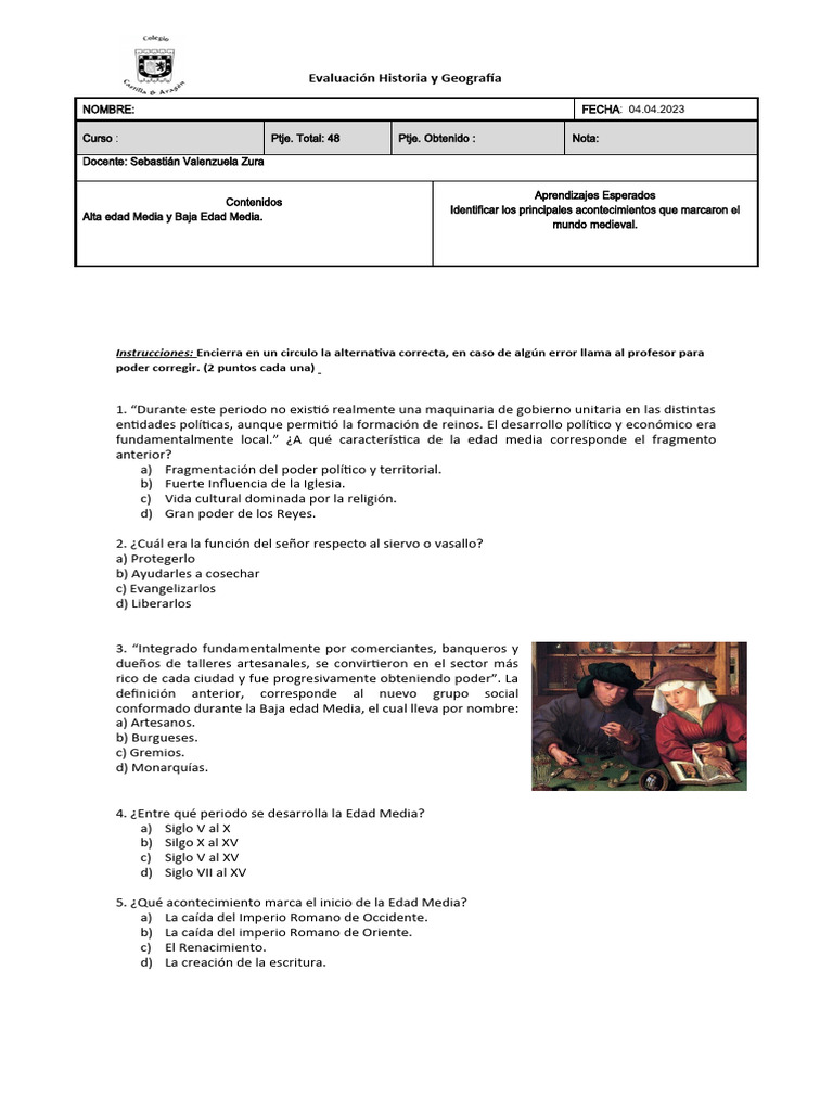 Prueba 8° Edad Media | PDF