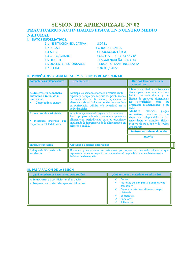 Sesion V | PDF | Aprendizaje | Alimentos