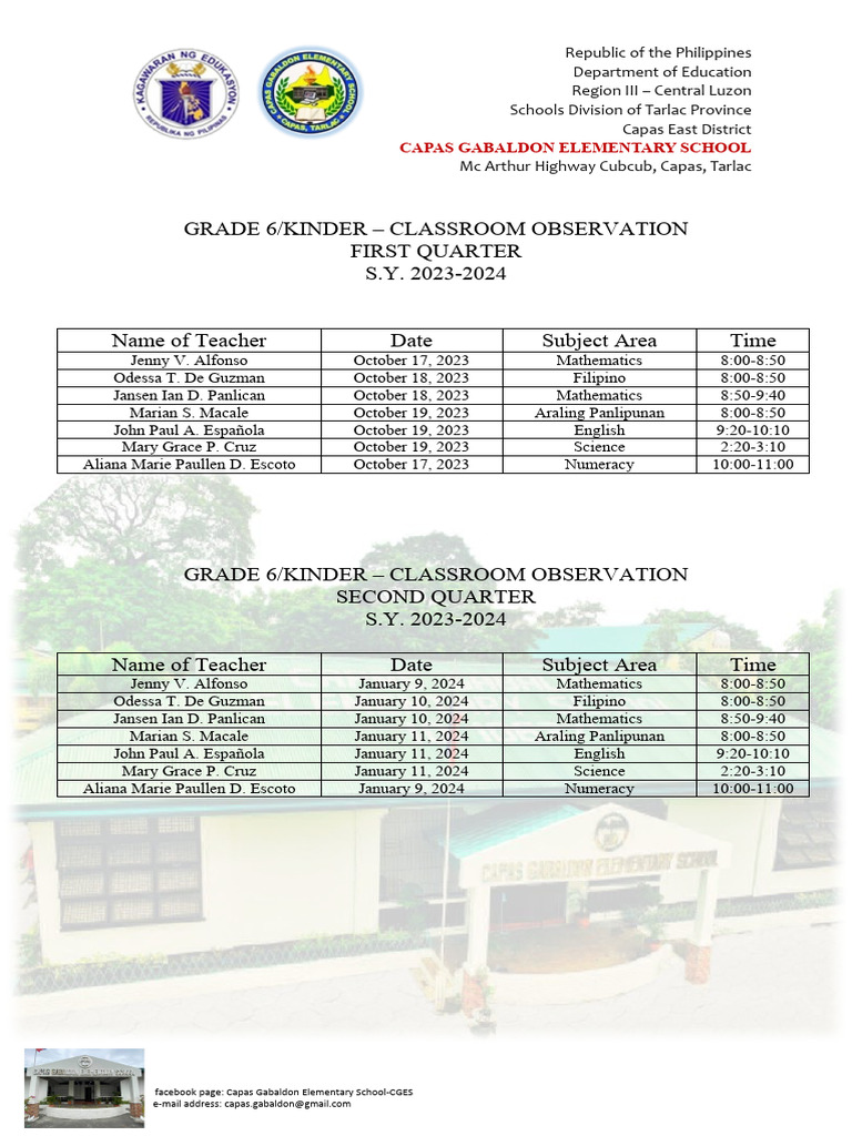 GRADE 6 CLASSROOM OBSerVATION | PDF
