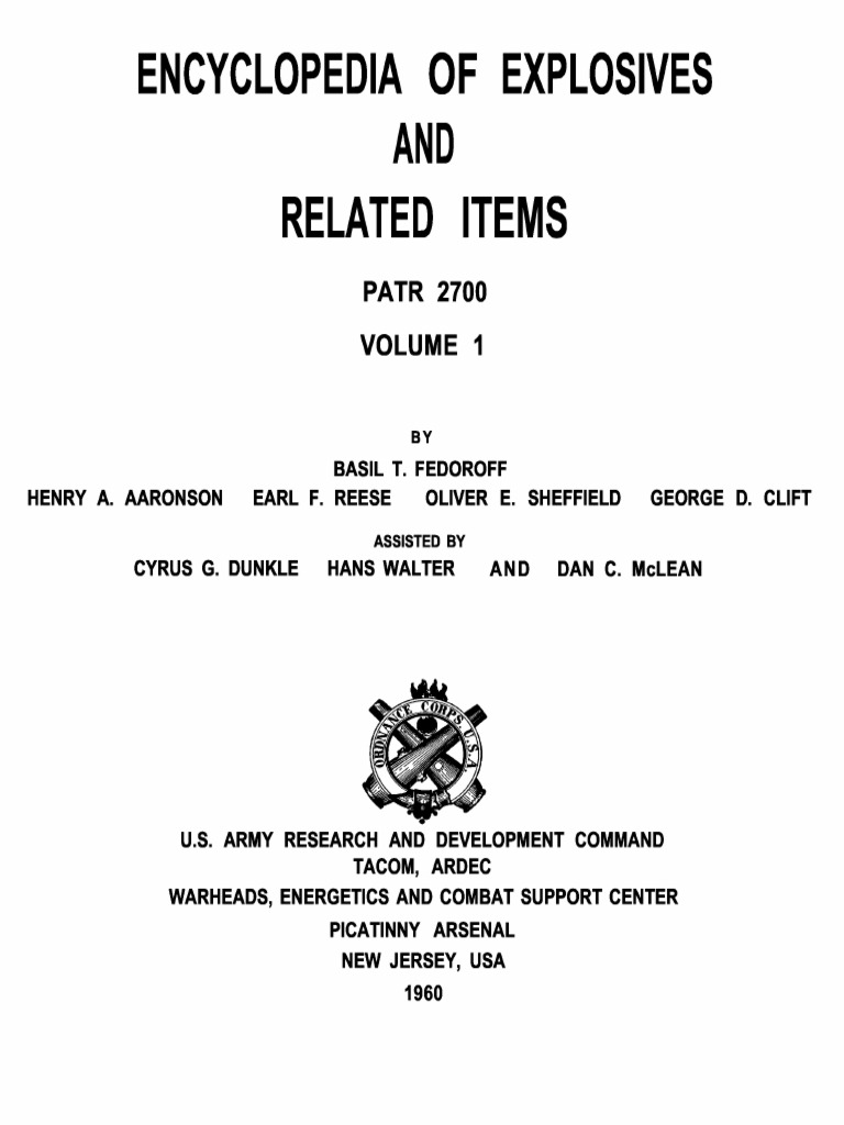 Encyclopedia of Explosives, Volume 1 (1960) | PDF