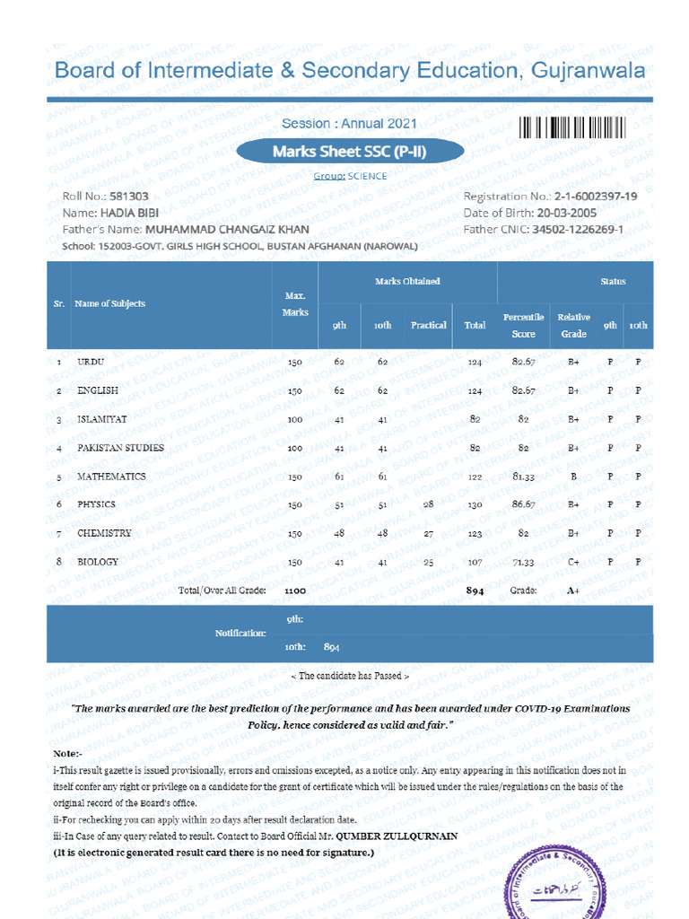 Resultcard Pdf