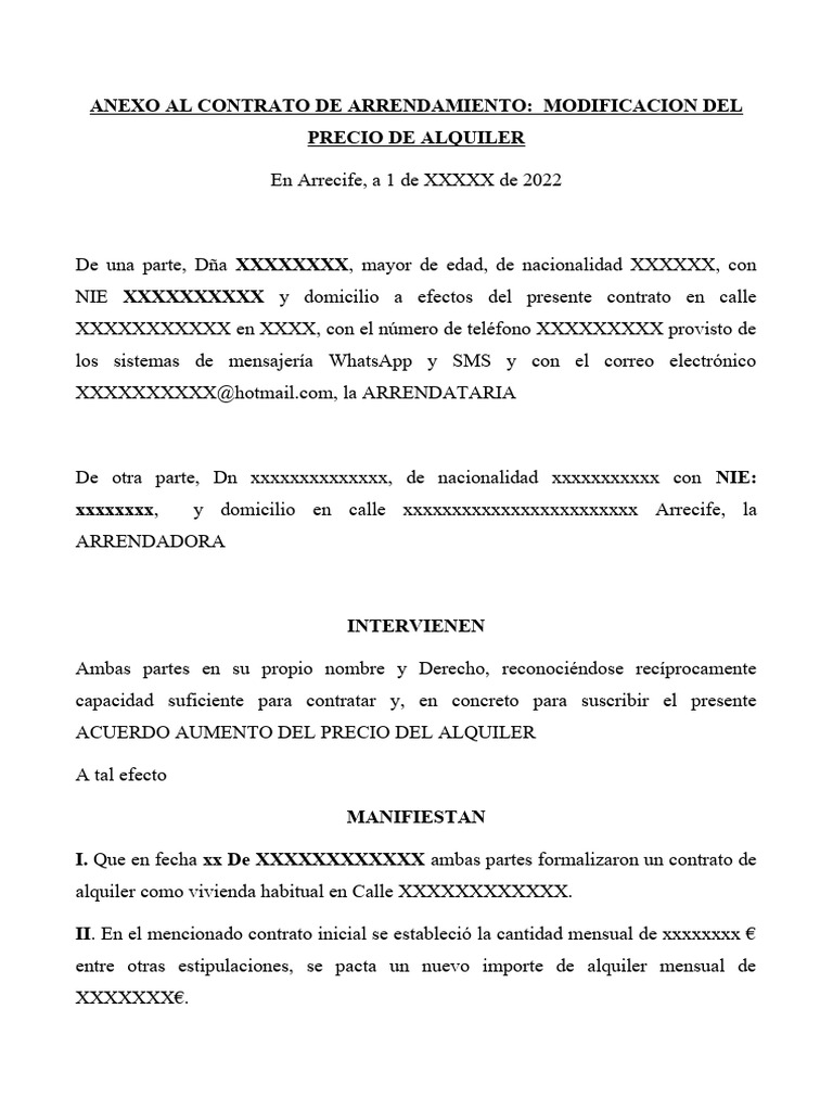Anexo 01 Contrato AUMENTO DEL ALQUILER | PDF Anexo 01 Contrato AUMENTO DEL ALQUILER | PDF