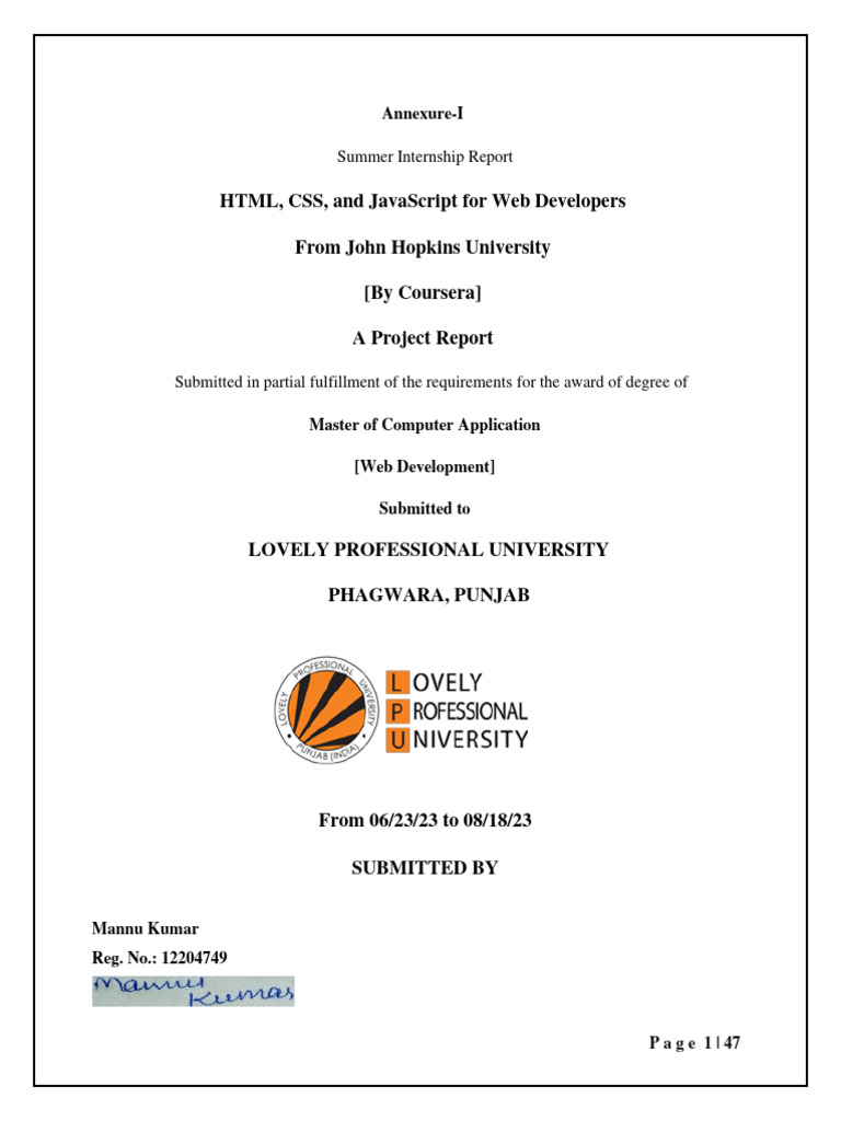 Summer Internship Report | PDF